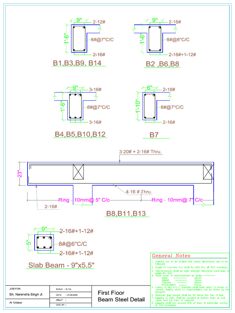 Narendra SIngh Ji Ground Floor RCC Beam Slab Steel Detail | PDF