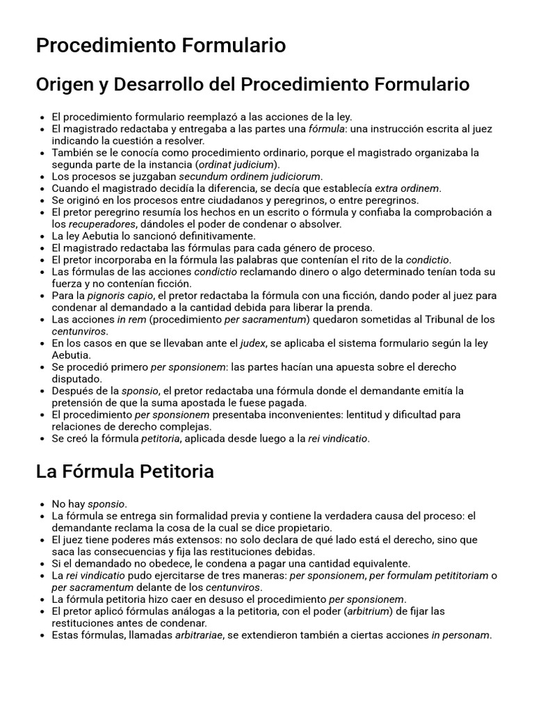 Procedimiento Formulario en Derecho Romano | PDF | Sentencia (ley ...
