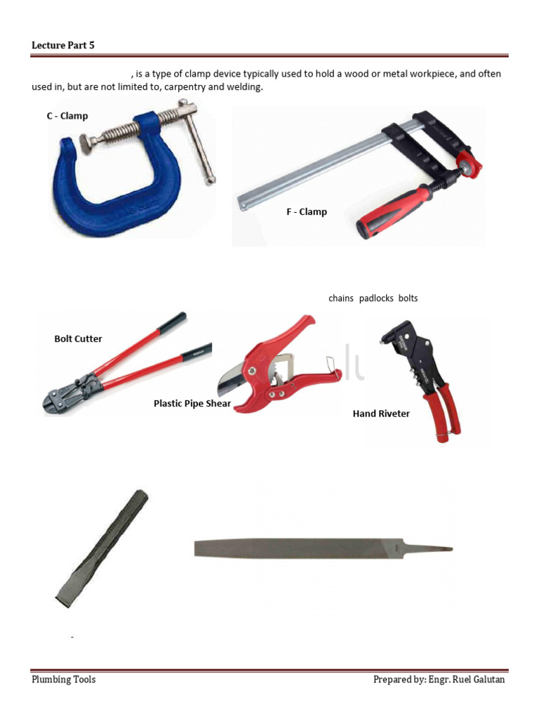 Familiarize Lecture Part 5 Plumbing Tools 23 | PDF