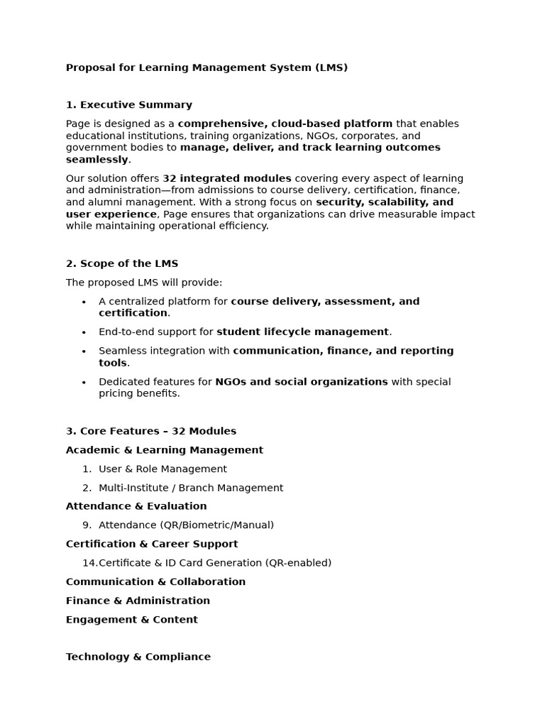 Comprehensive Learning Management System Proposal | PDF | Cloud ...