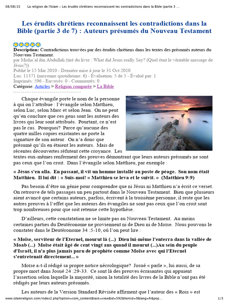 Les Érudits Chrétiens Reconnaissent Les Contradictions Dans La Bible ...