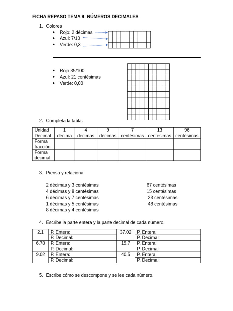Repaso Tema 9. Número Deciamales | PDF
