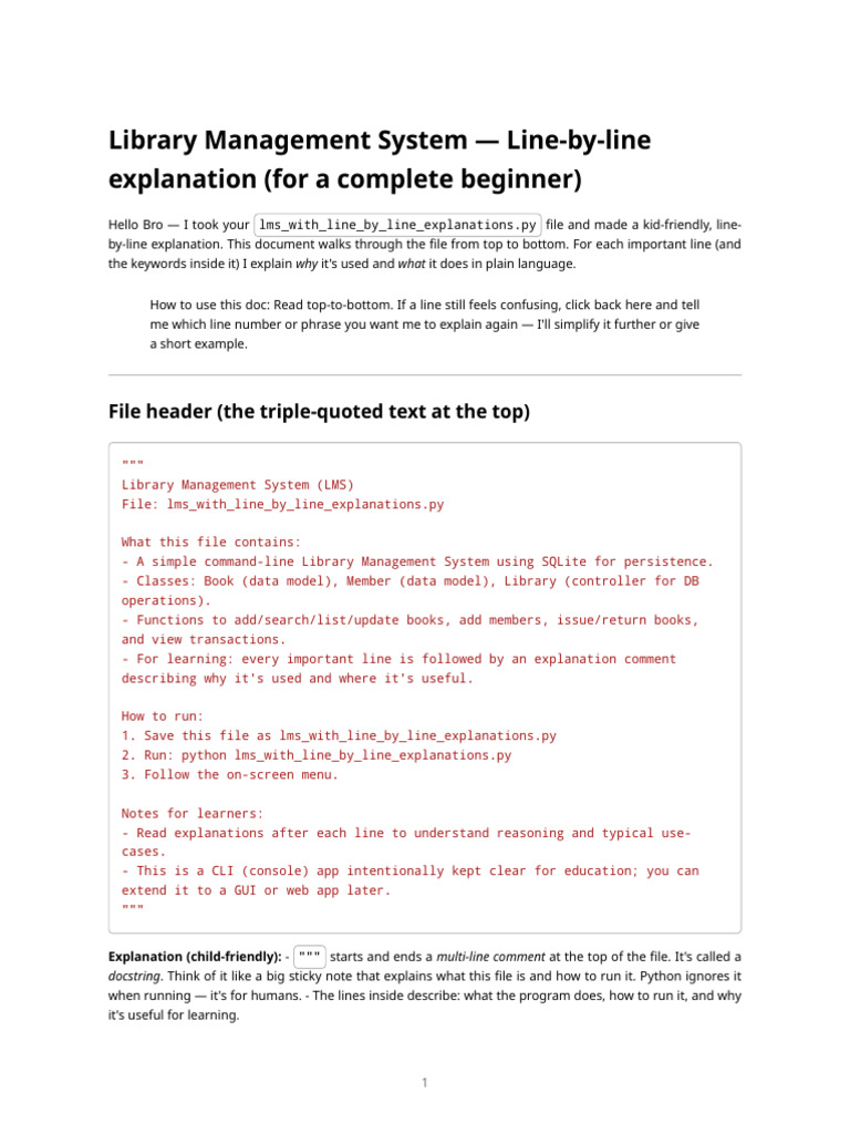 Lms - Line-By-line Beginner-Friendly Explanation | PDF | Databases | Table (Database)