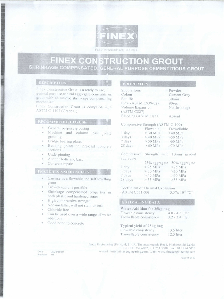 Finex Construction Grout Overview | PDF | Building Materials | Civil ...