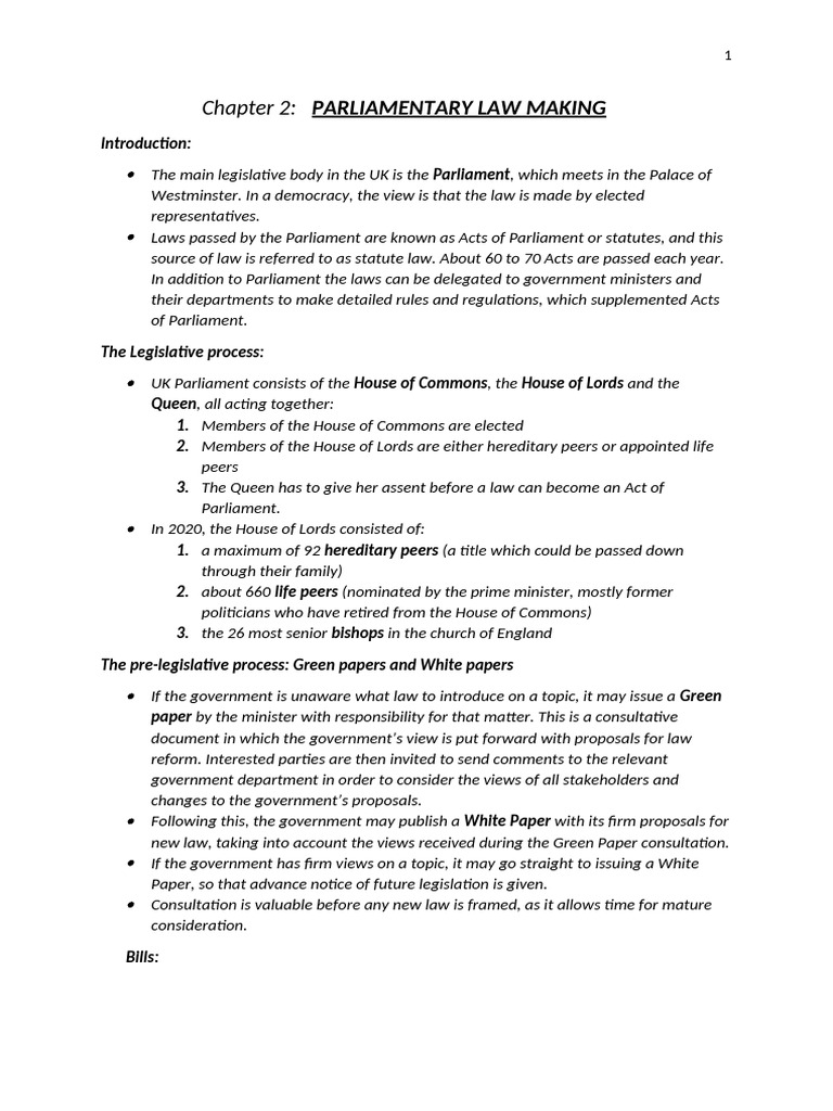 Chapter 2 PARLIAMENTARY LAW MAKING | PDF | Bill (Law) | House Of ...