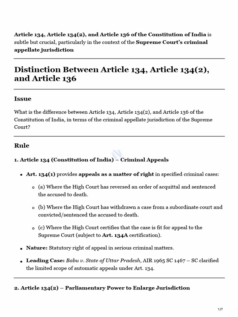 Distinctions in Articles 134 and 136 | PDF | Jurisdiction | Appeal