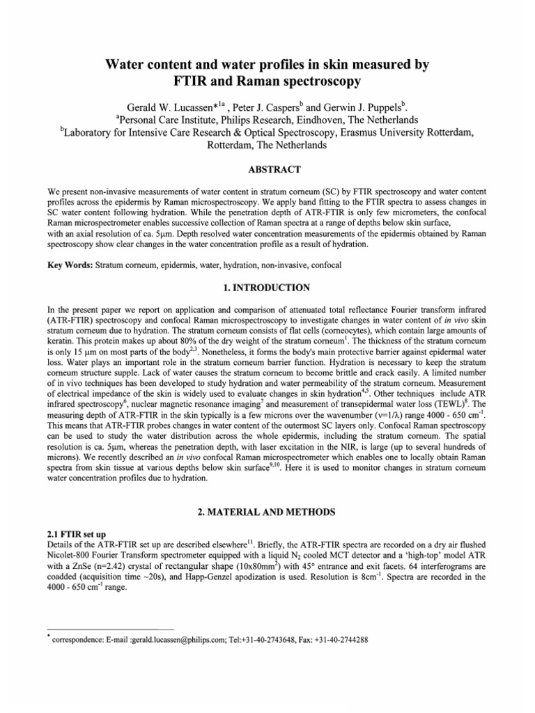 Skin Water Content Analysis via FTIR/Raman | PDF | Raman Spectroscopy ...
