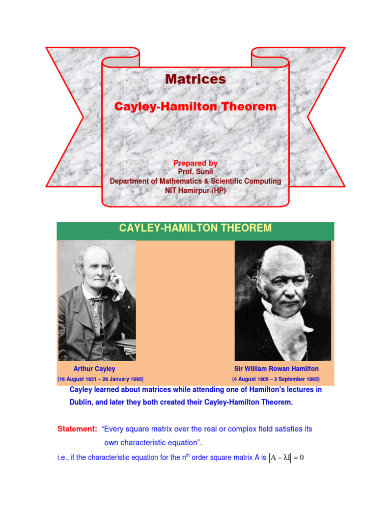 Cayley-Hamilton Theorem Explained | PDF | Eigenvalues And Eigenvectors ...
