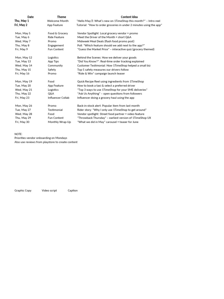 1time Content Calender | PDF
