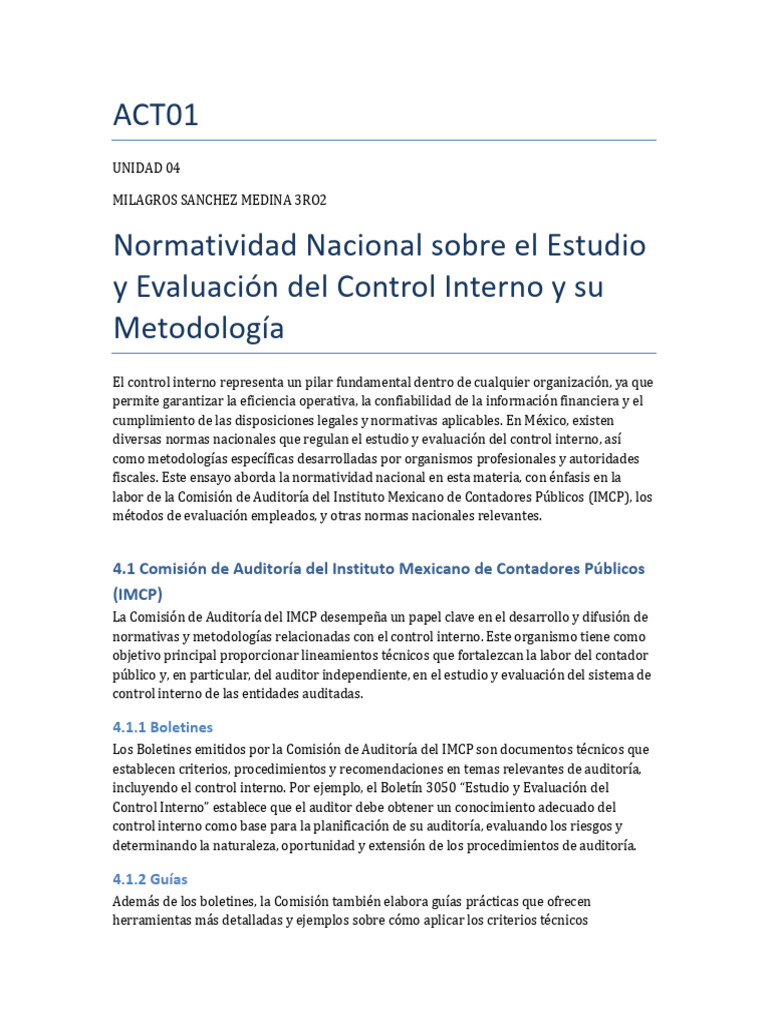 ACT 01 UNIDAD 4 MSM | PDF | Auditoría | Contador