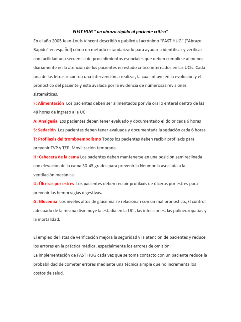 "Método FAST HUG en UCI: Cuidados Esenciales" | PDF