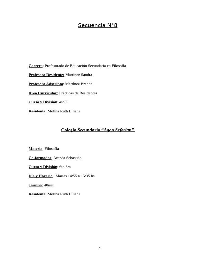 8secuencia #8. 6to 3ra. Agop Seferian. Molina Ruth Esi | PDF | Platón ...