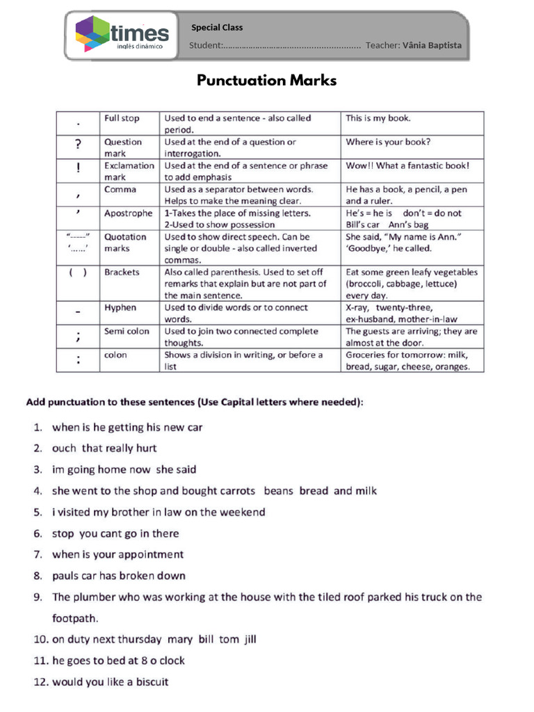 Punctuation Marks - Worksheet - Extra | PDF