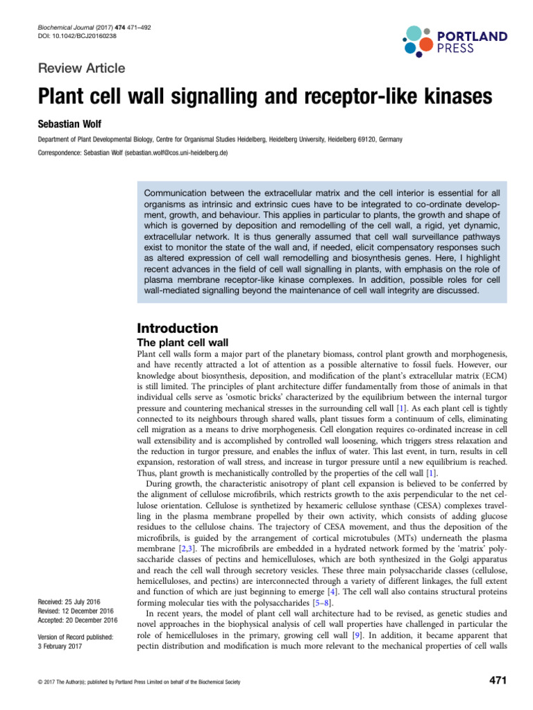 Plant Cell Wall Signalling and Receptor-Like Kinases | PDF | Cell ...