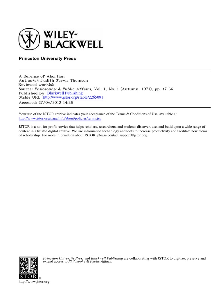 Thomson, A Defense of Abortion | PDF