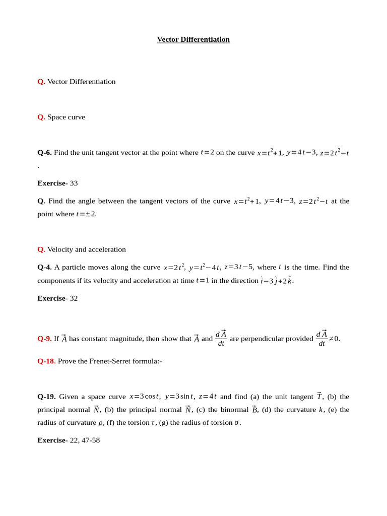 Vector Differentiation | PDF | Acceleration | Curvature