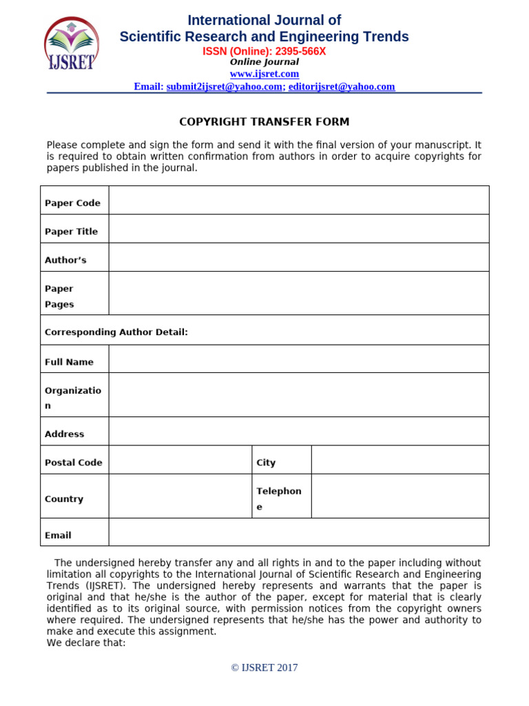 IJSRET - Copyright Transfer Form | PDF