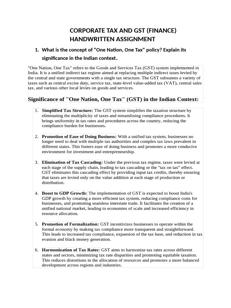 CORPORATE TAX and GST Handwritten Project | PDF | Taxes | Value Added Tax