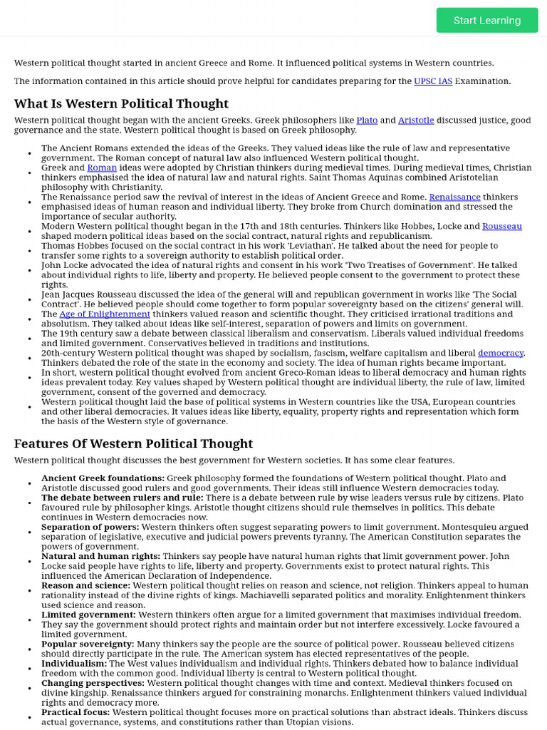 Western Political Thought - Meaning, Features, Ideas & Thinkers! | PDF