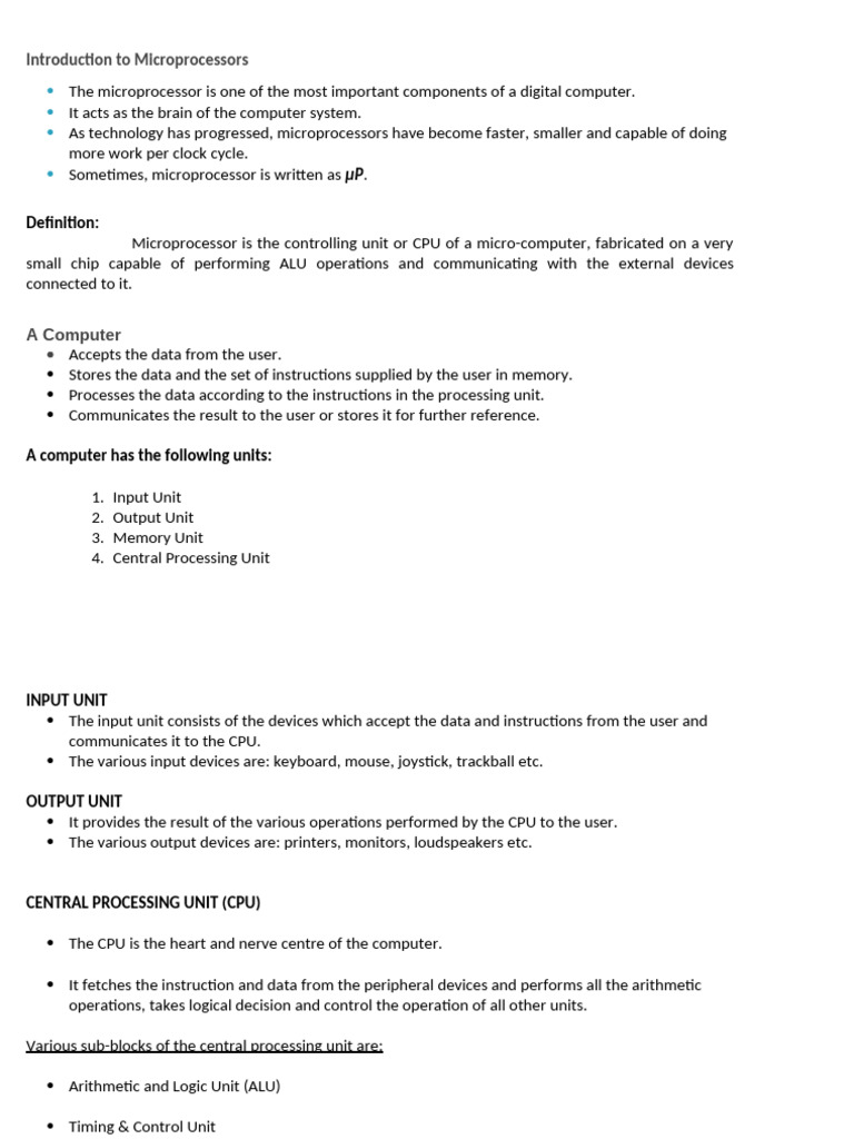 Intro To Microprocessors | PDF | Central Processing Unit | Microprocessor