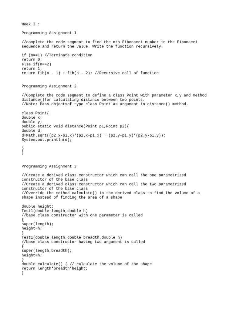 Week 3 Programming in JAVA Code | PDF
