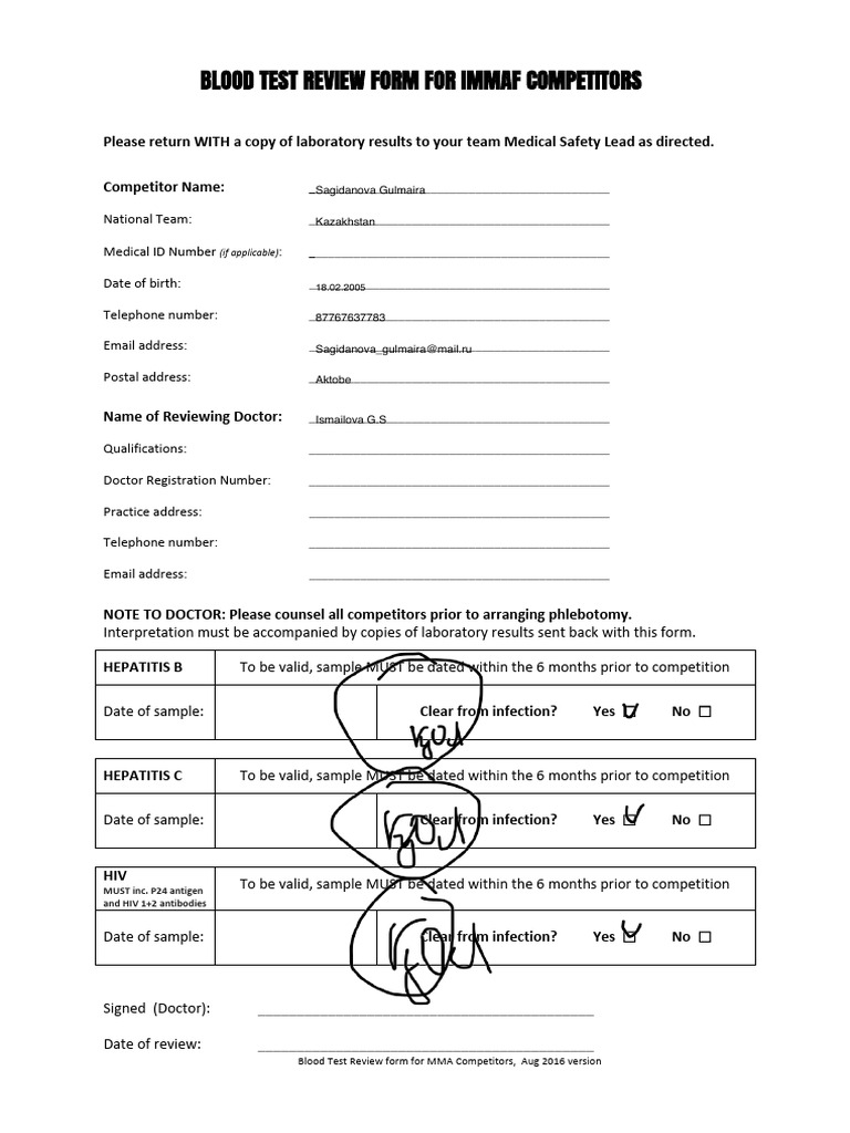 Blood Test Review Form for MMA Competitors | PDF | Diagnosis Of Hiv ...