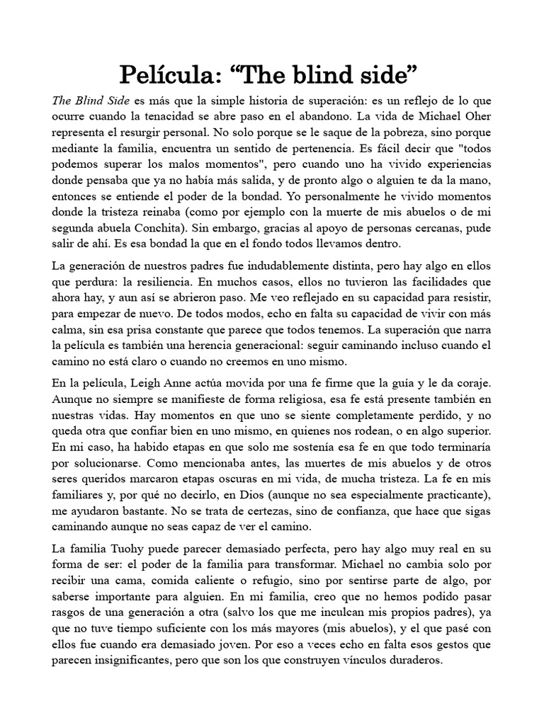Reflexiones sobre "The Blind Side" | PDF