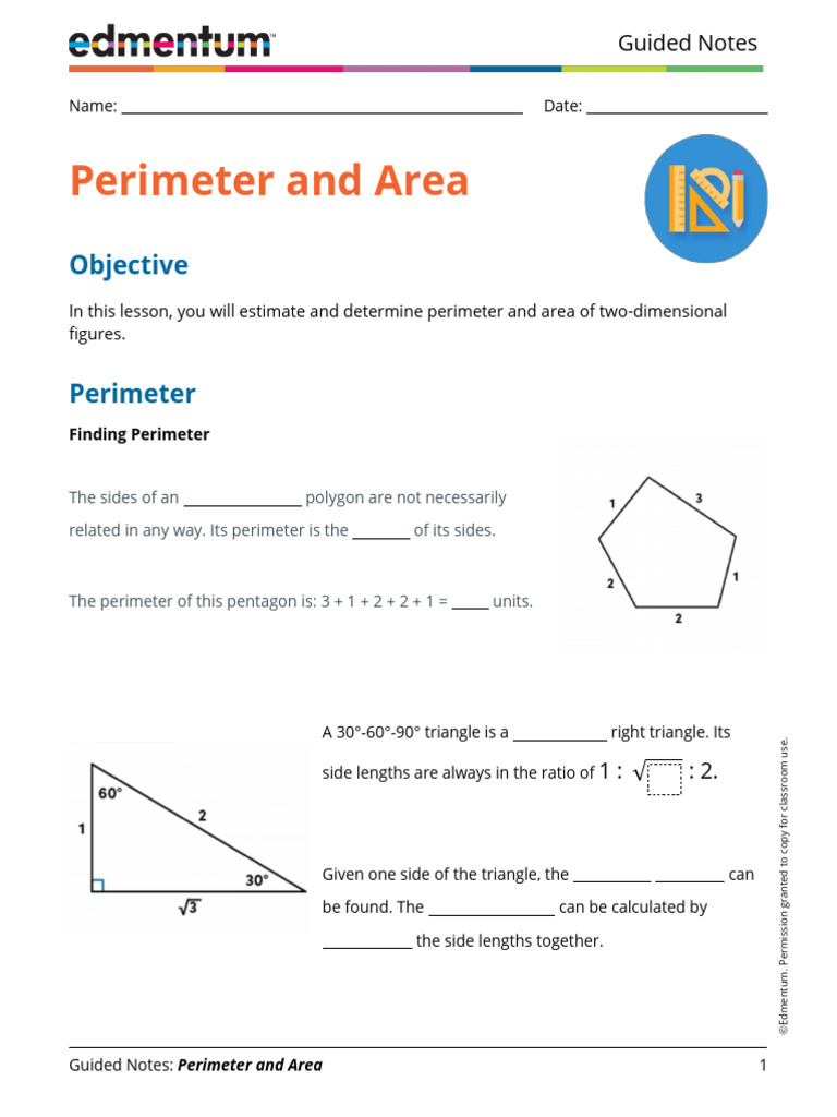 Guided Notes - Perimeter and Area | PDF | Area | Triangle