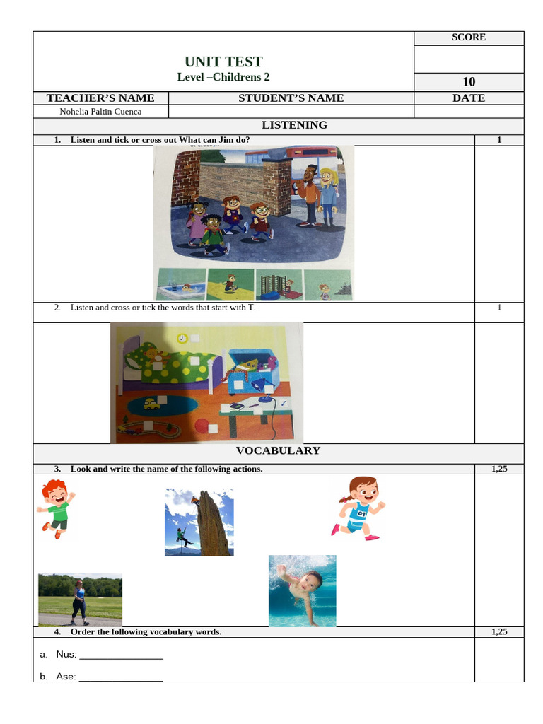 Children's Unit Test: Skills Assessment | PDF