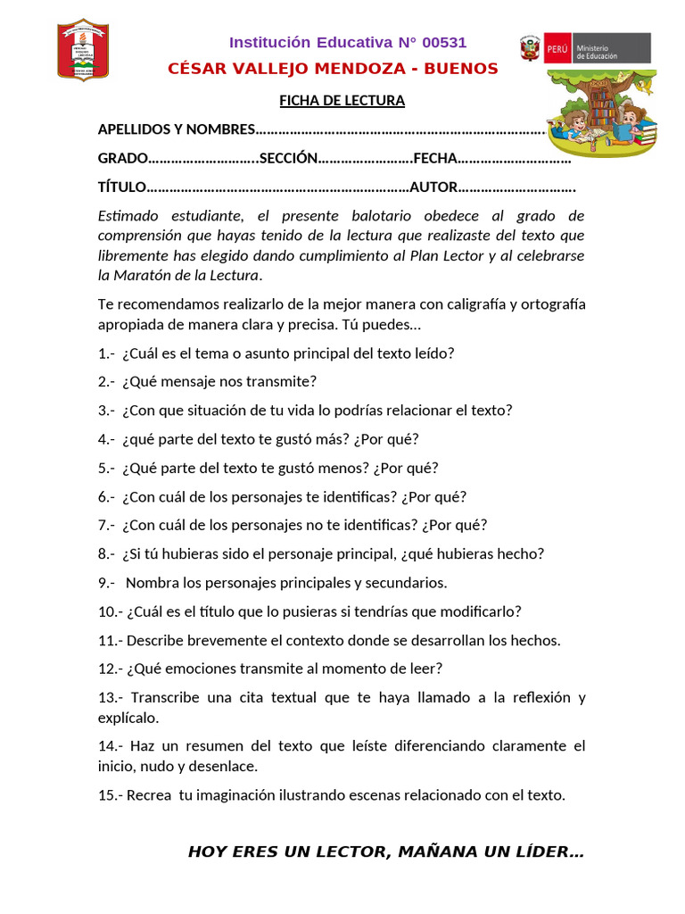 FICHA de LECTURA (Maraton de La Lectura) | PDF