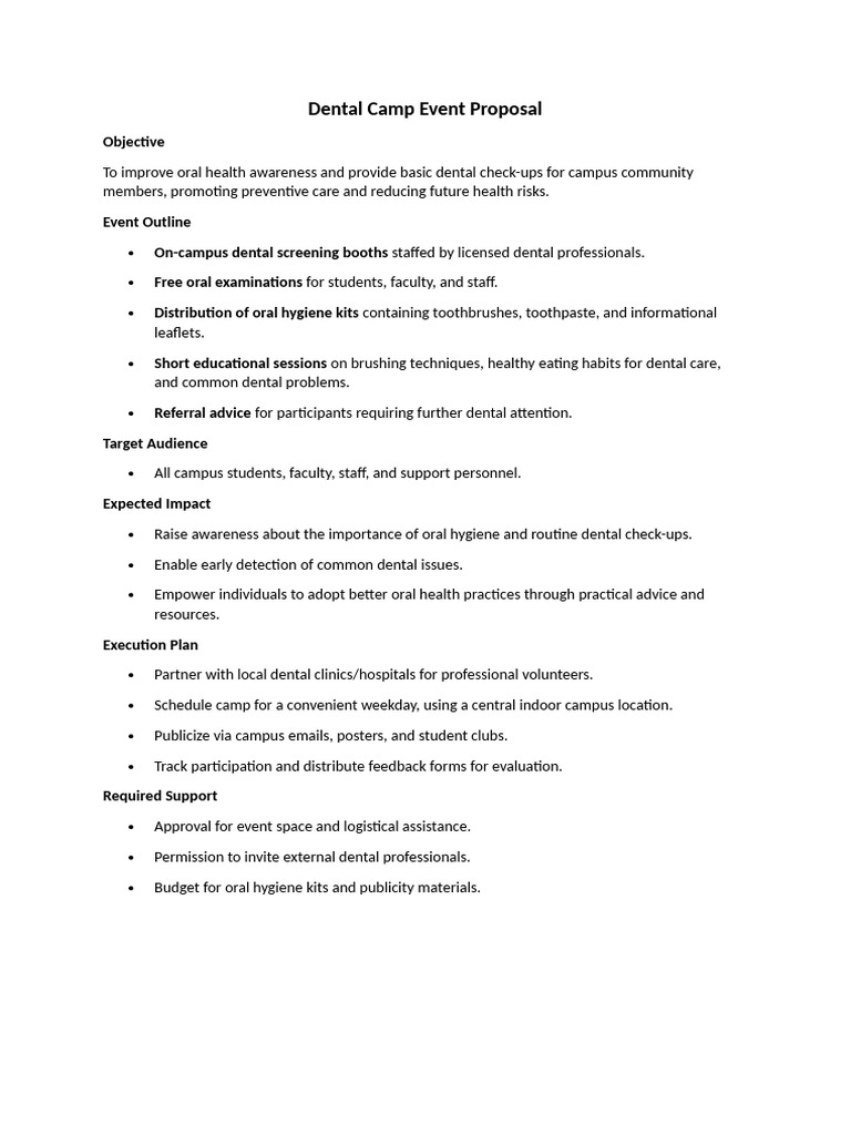 Dental Camp Event Proposal | PDF
