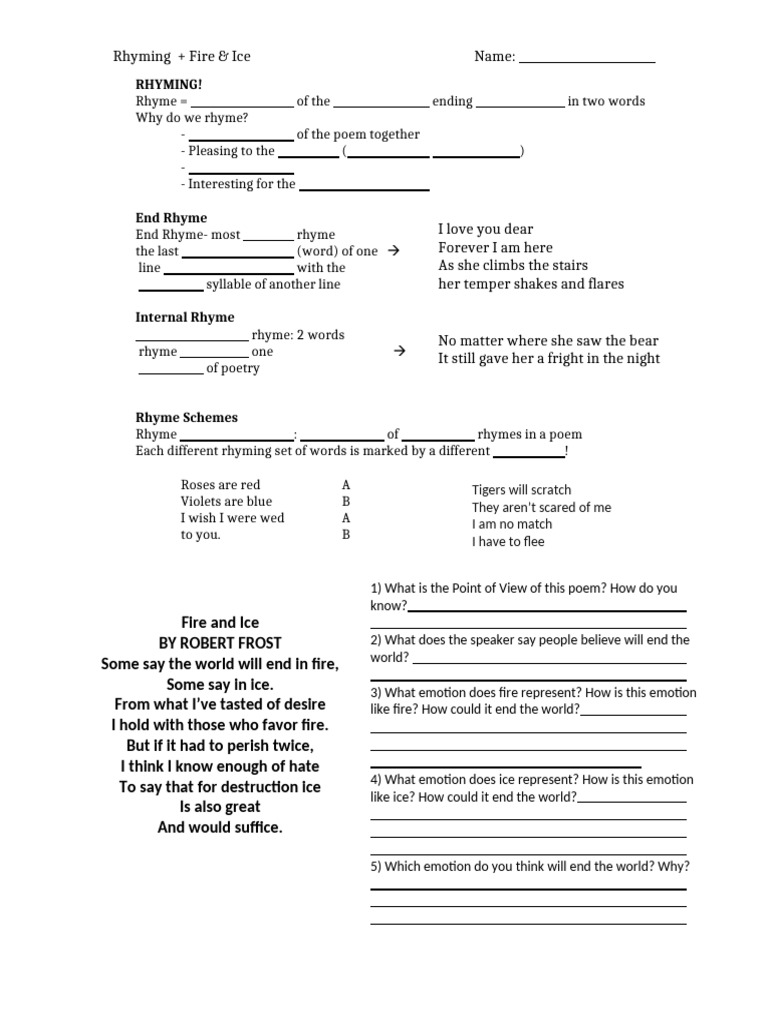Rhyme Scheme Analysis of "Fire and Ice" | PDF
