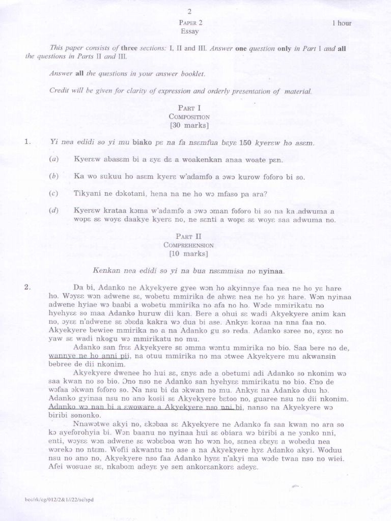 2022 Bece Akuapem Twi Paper 2 | PDF