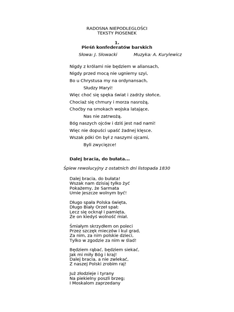Teksty Piosenek Patriotycznych | PDF
