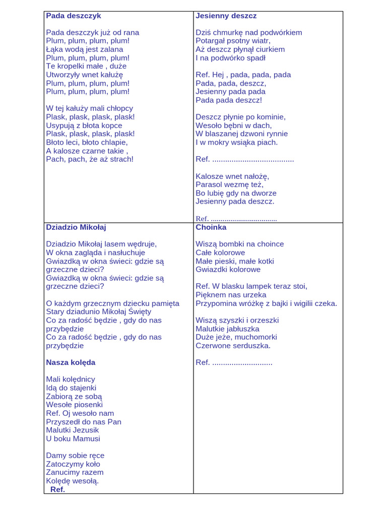 Teksty Do Piosenek Dla Dzieci | PDF