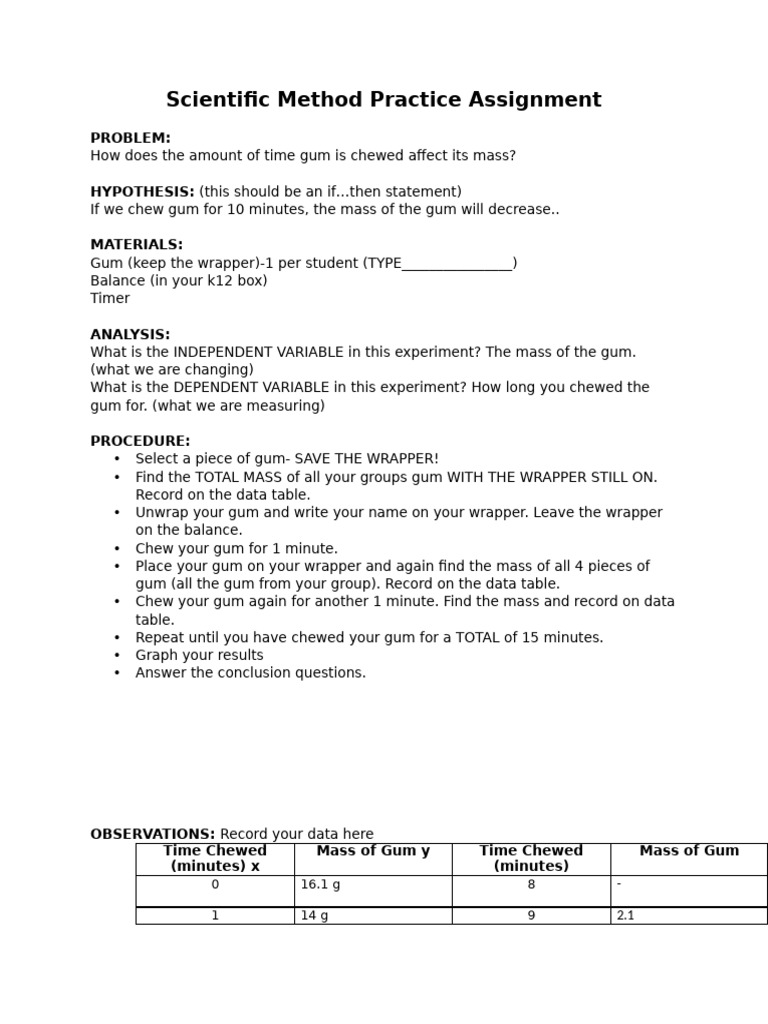 Scientific Method Practice Assignment Submission | PDF | Experiment ...