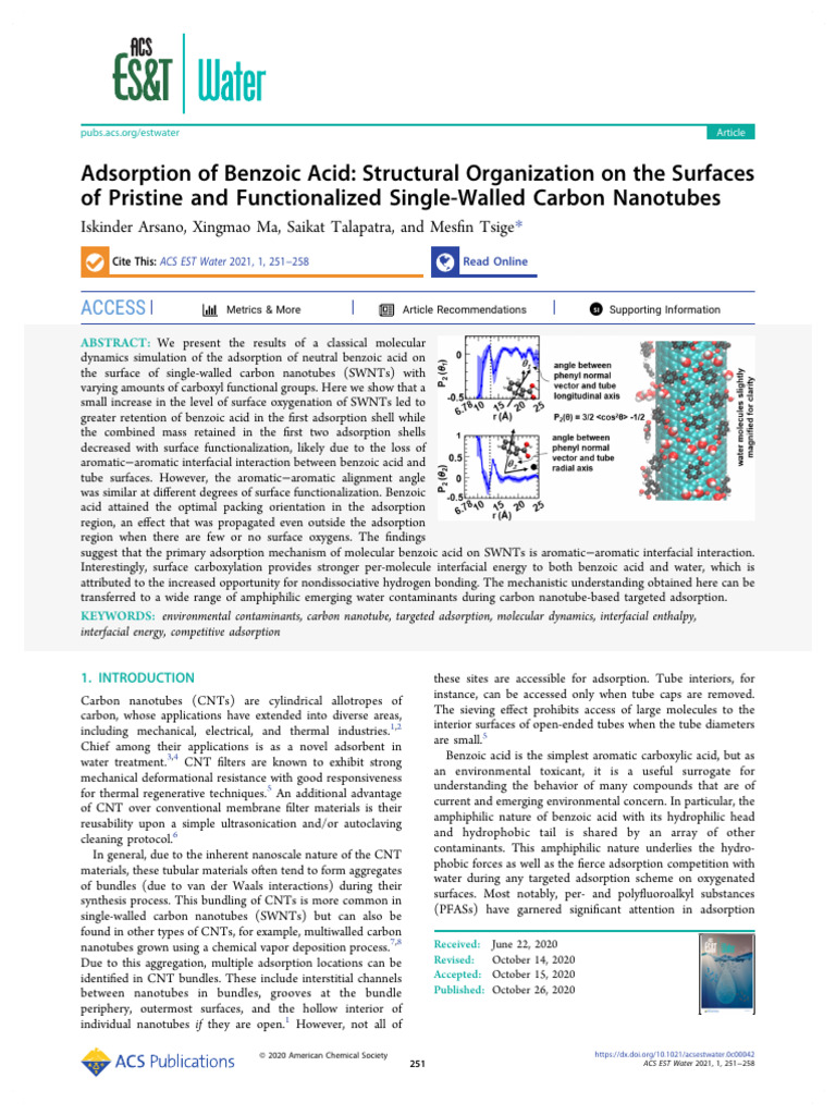 Adsorption of Benzoic Acid: Structural Organization on the Surfaces of Pristine and ...
