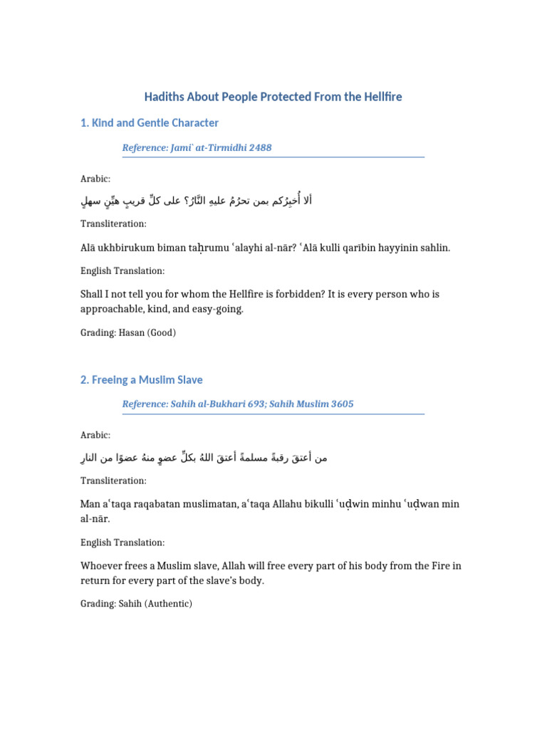 Hadiths on Protection from Hellfire | PDF | God In Islam | Tawhid