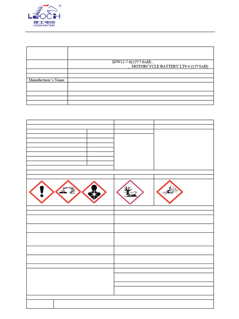 Leoch Battery Safety Data Sheet | PDF | Dangerous Goods | Lead