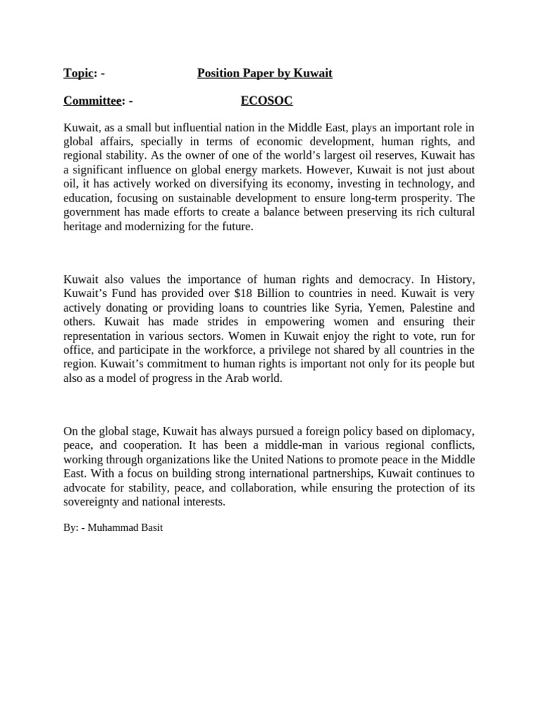 Position Paper by Kuwait (ECOSOC) | PDF