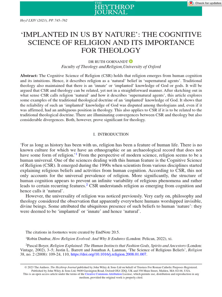 The Heythrop Journal - 2023 - Gornandt - Implanted in us by Nature The ...