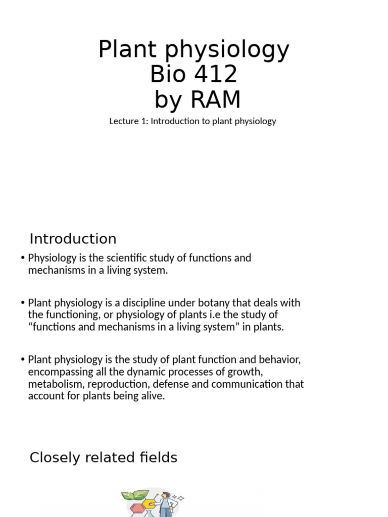 Bio 412 Lecture 1 Plant Physiology Introduction | PDF | Tissue (Biology) | Plant Stem