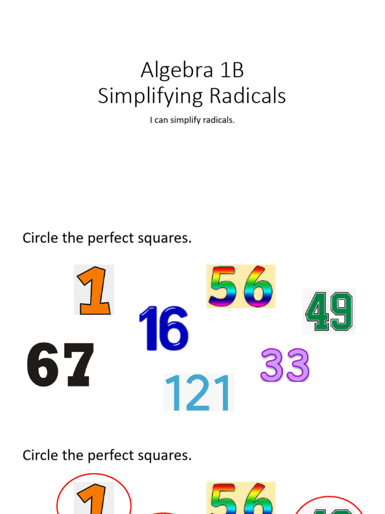 Simplifying Radicals in Algebra 1B | PDF | Numbers | Discrete Mathematics