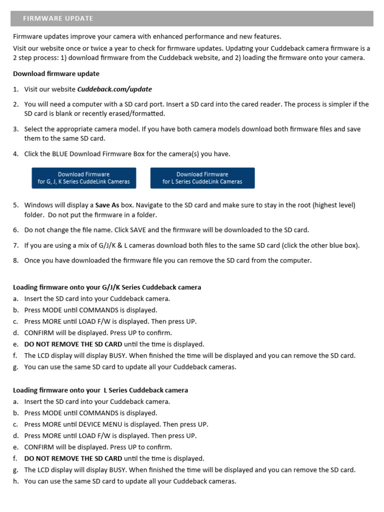 Cuddeback Camera Firmware Update Guide | PDF
