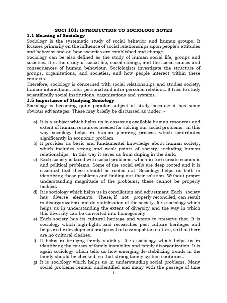 Introduction to Sociology Overview | PDF | Socialization | Social ...