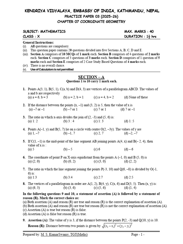 Coordinate Geometry Practice Paper | PDF | Line (Geometry) | Triangle