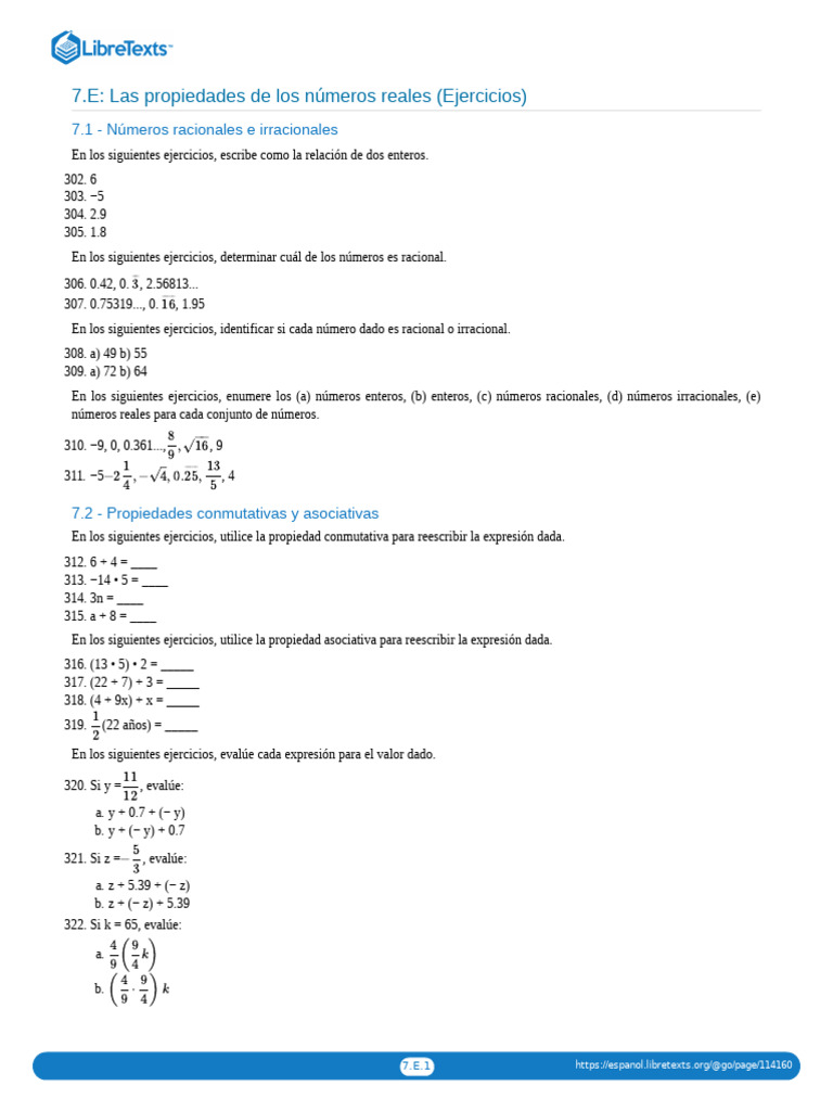 7.0E Las Propiedades de Los N-meros Reales (Ejercicios) | PDF | Unidades de medida