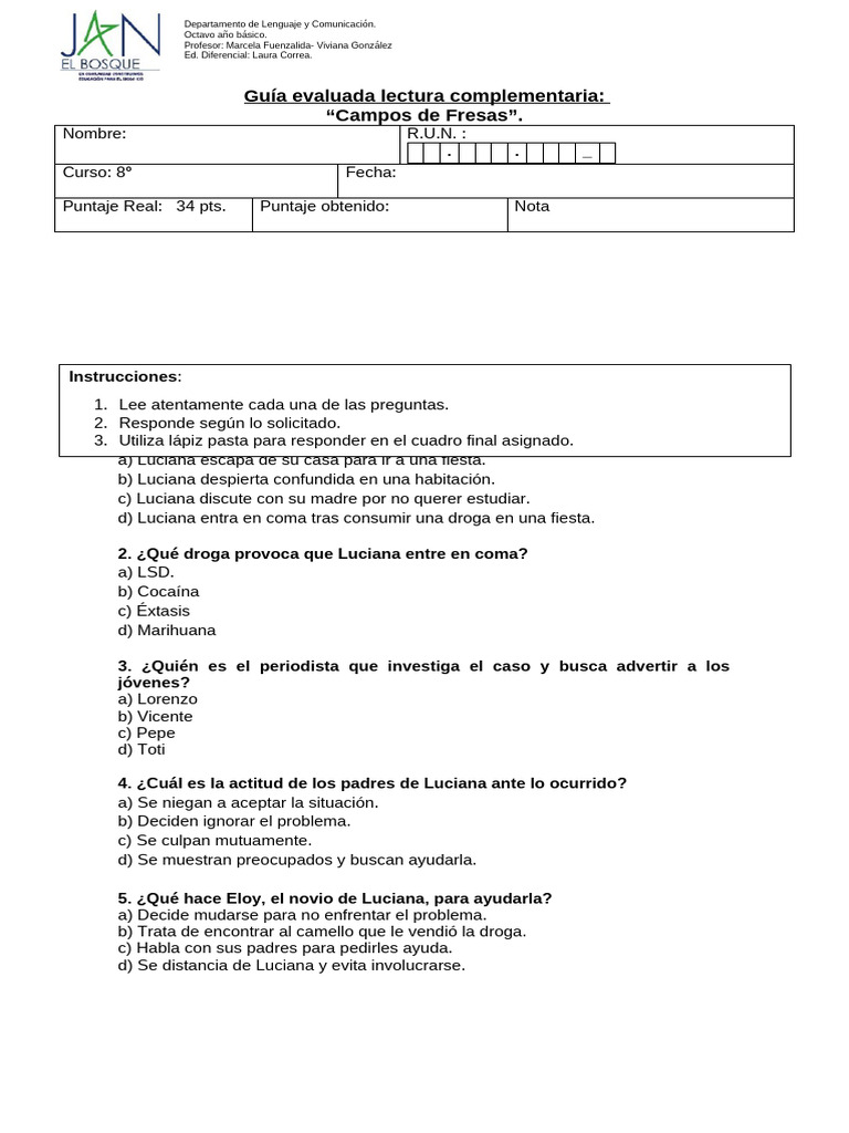 8vo Guia Evaluada Campos de Fresa | PDF