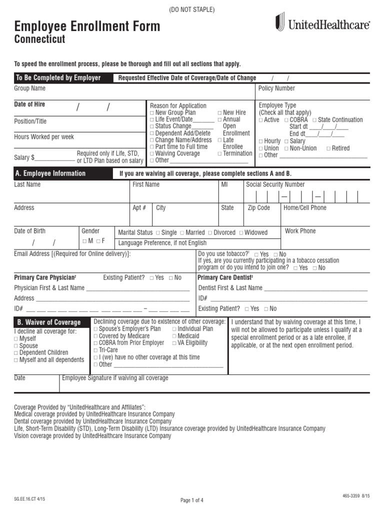 Employee Enrollment Form for Coverage | PDF | Race And Ethnicity In The ...