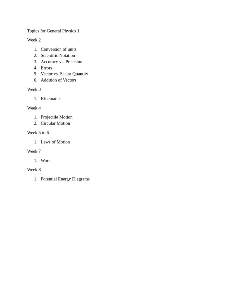 General Physics 1 Topic Overview | PDF